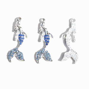 BULK 10 Mermaid Silver Tone With Blue Rhinestones Charms SC6923 - Etsy