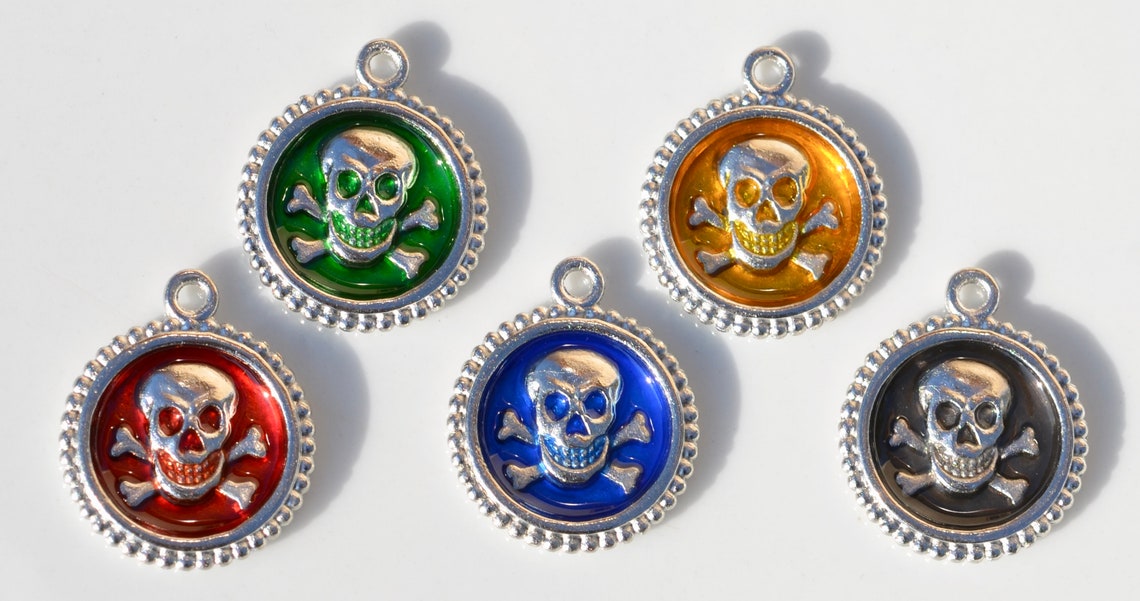 5 Multi Colored Enamel Skull Silver Tone Charms SC6615 - Etsy