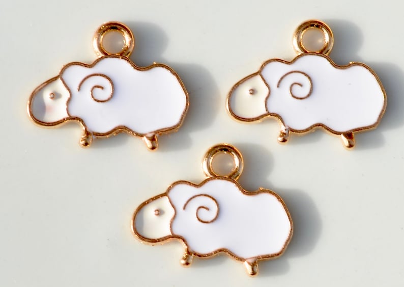 BULK 20 Sheep Gold Plated With White and Yellow Enamel Charms - Etsy