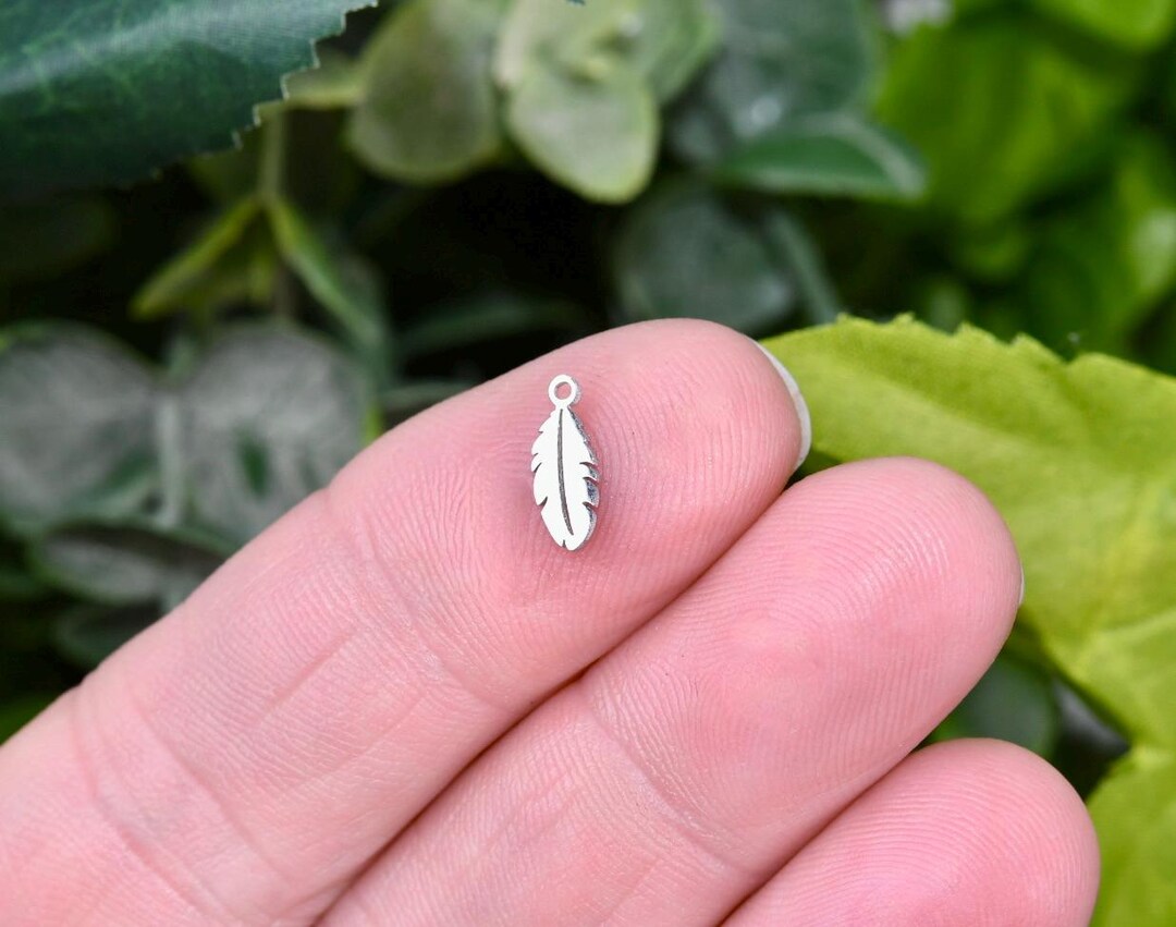 BULK 10 Tiny Stainless Steel Feather Charms SC4075 - Etsy