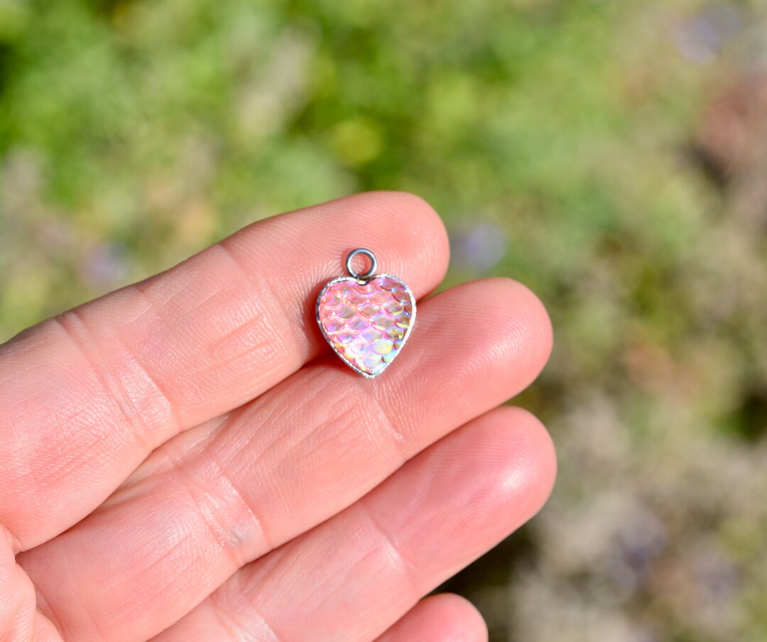 5 Stainless Steel Mermaid Fish Scale or Dragon Scale Heart Charms ...