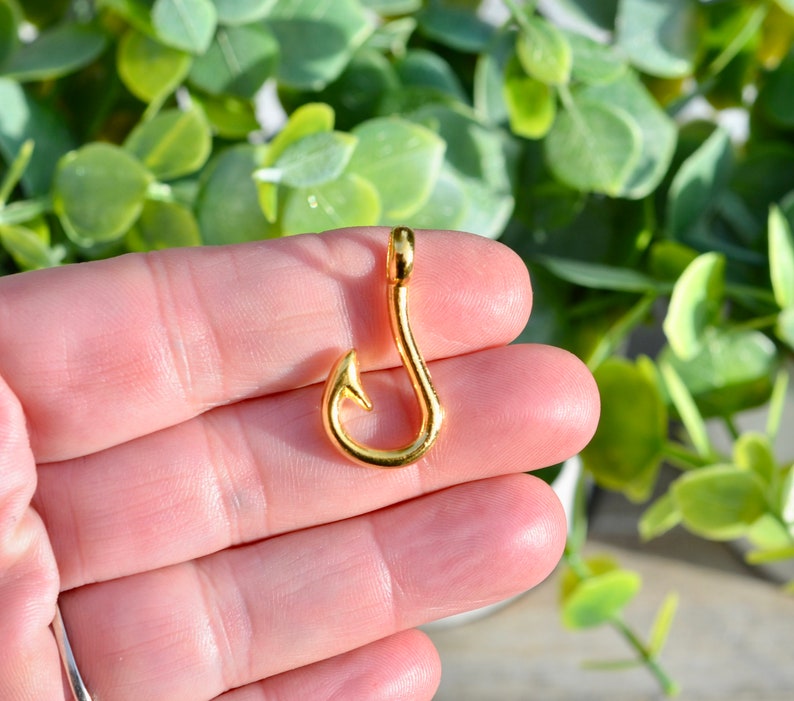 5 Fish Hook Gold Tone 3D Charms GC6019 - Etsy