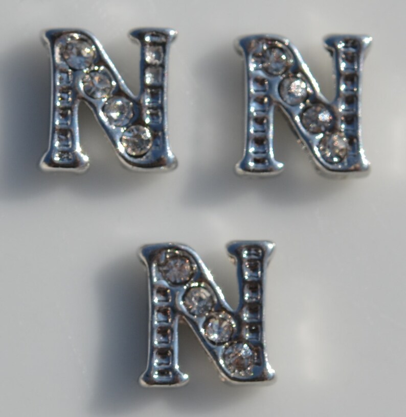 1 Memory Locket Letter N Silver Tone With Rhinestones Charm - Etsy