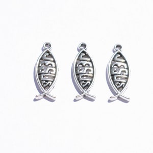 1 JESUS Fish Silver Tone Religious Charm SC6411 - Etsy