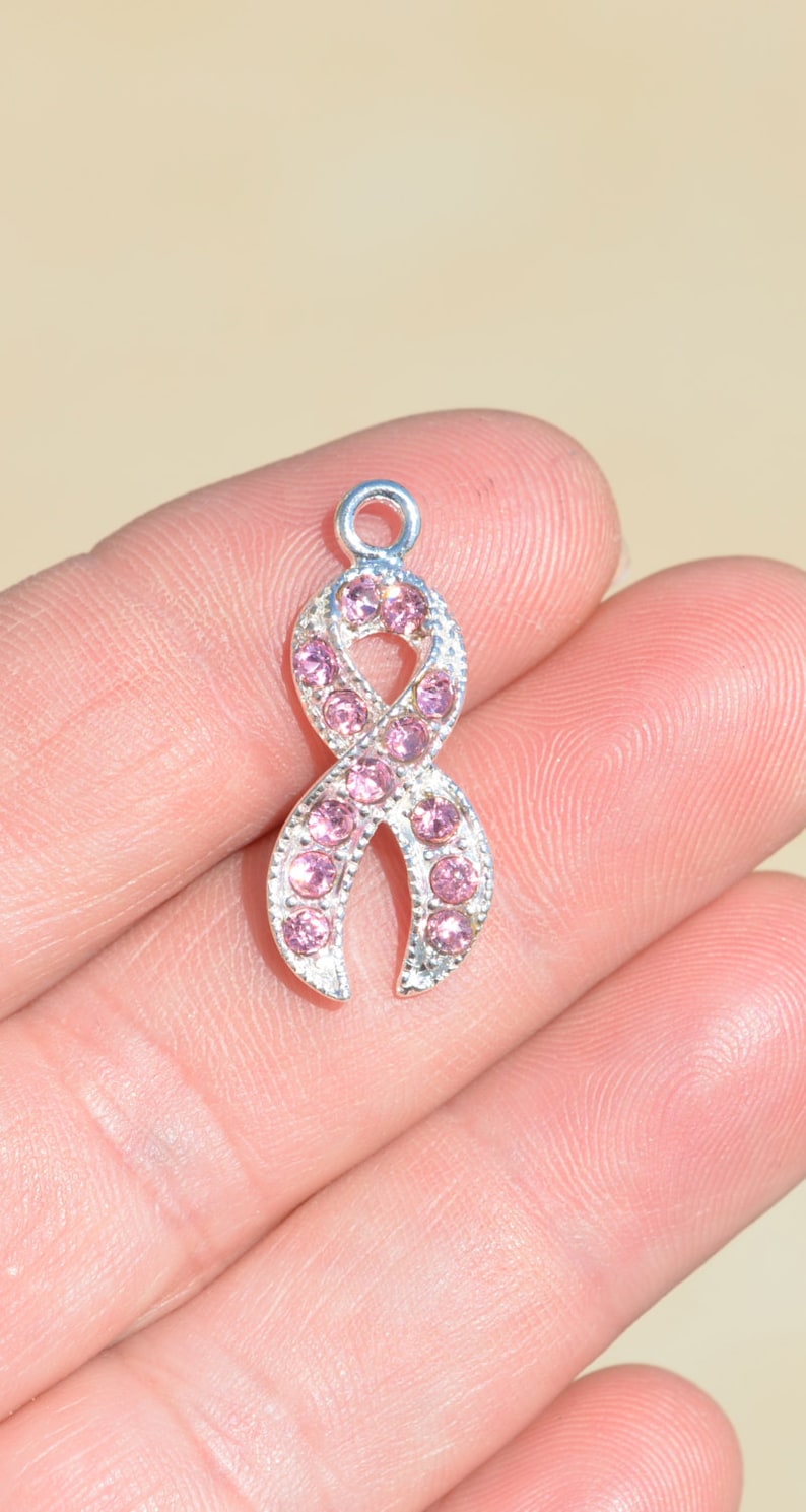 BULK 10 Pink Rhinestone Cancer Awareness Ribbon Charms SC2102 - Etsy