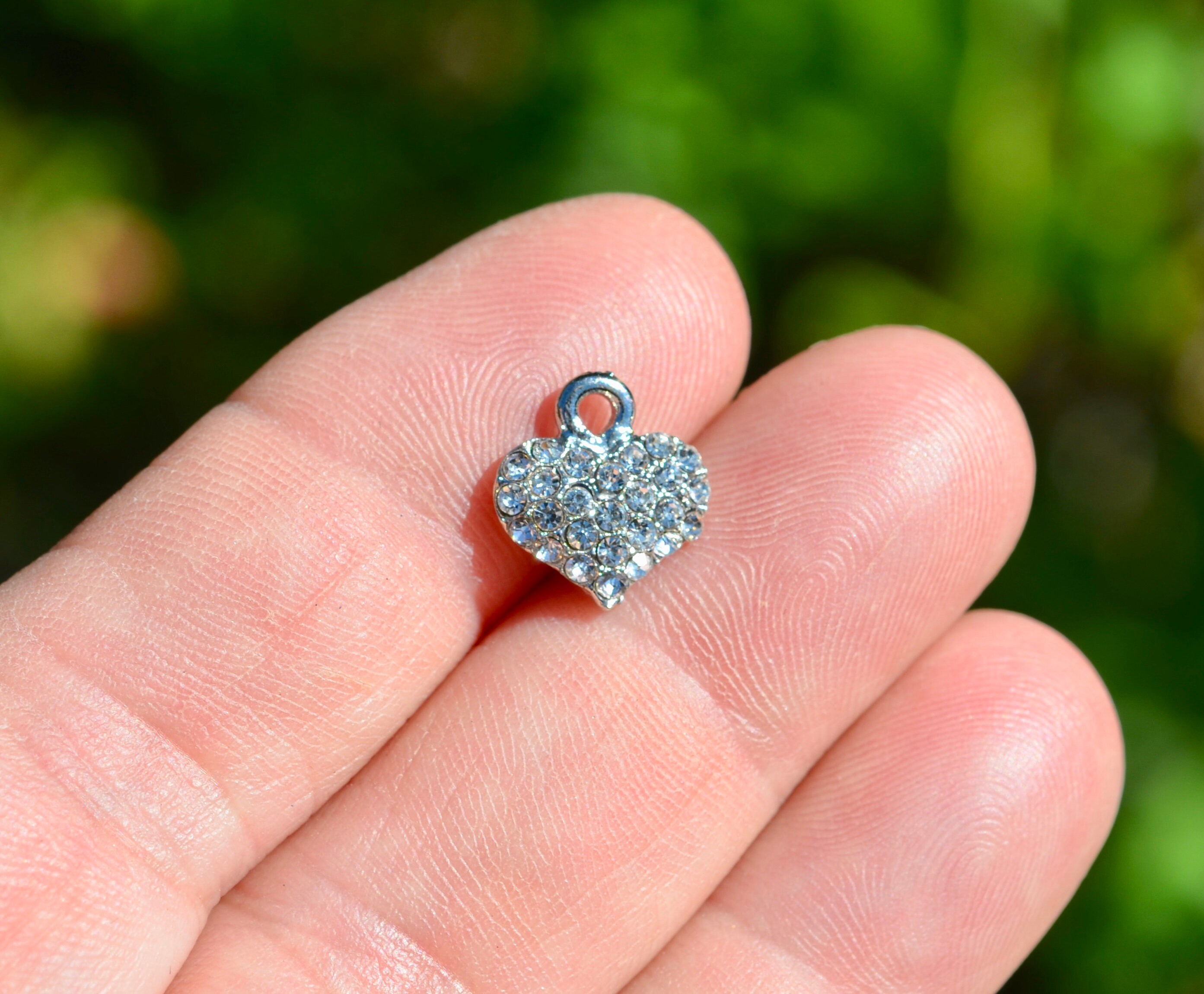 5 Rhinestone Heart Charms SC1215 | Etsy