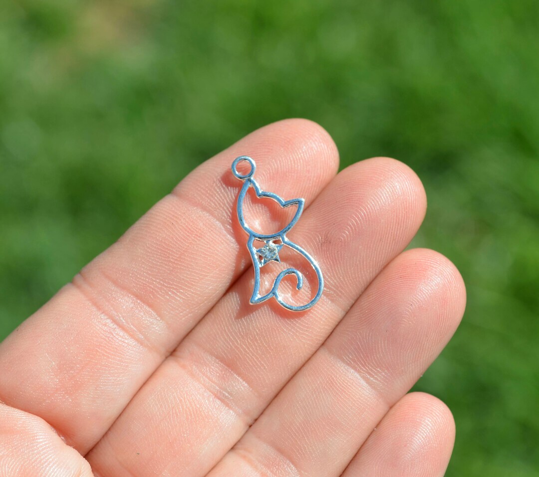 BULK 20 Cat Bright Silver Plated With a Rhinestone Charms SC5224 - Etsy