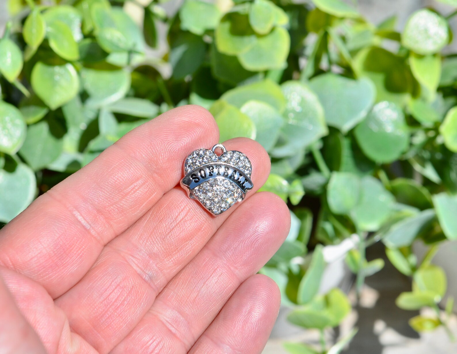 BULK 10 Rhinestone Softball Silver Tone Heart Charms SC2915 | Etsy