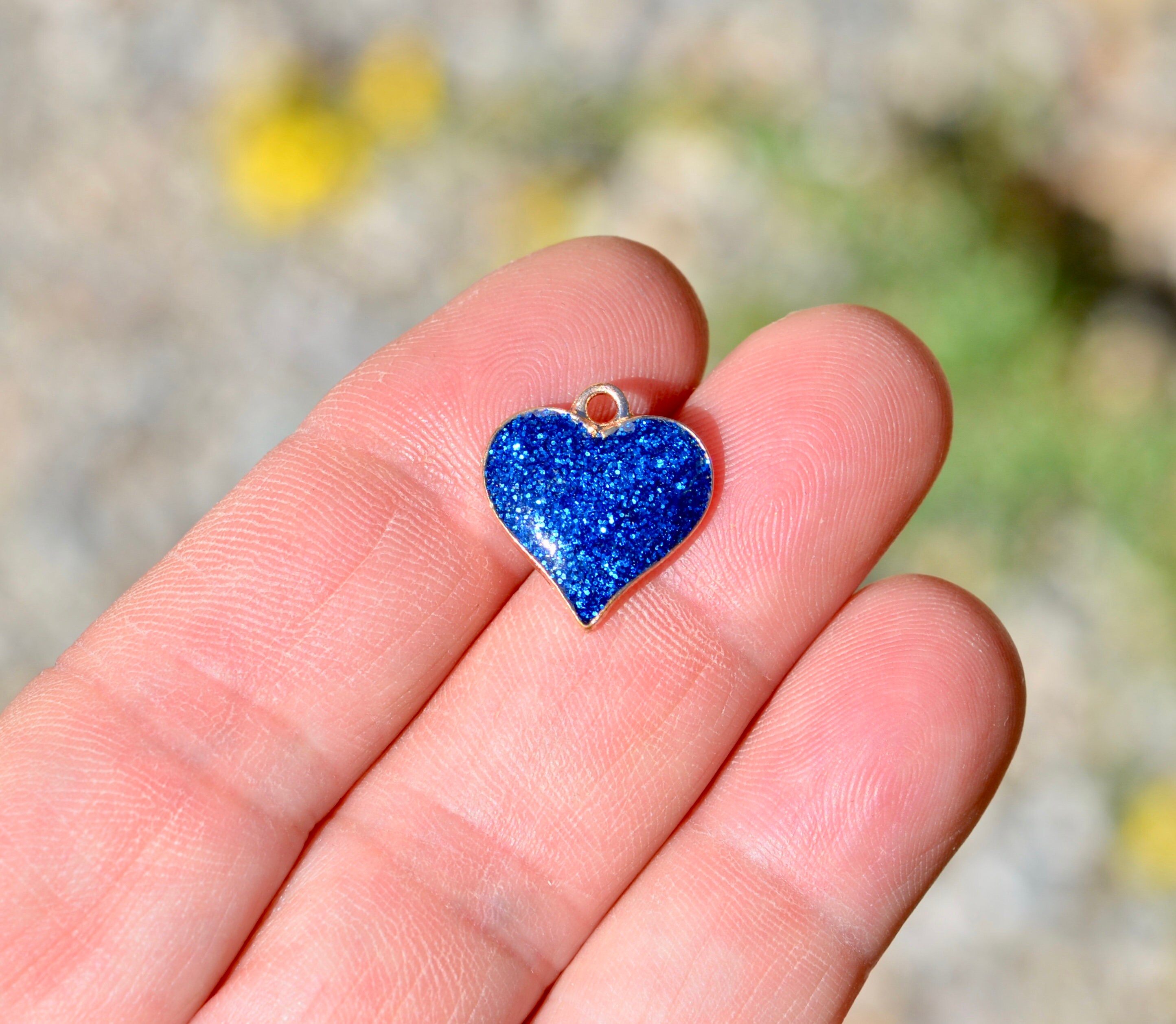 BULK 20 Blue Glitter Heart Gold Tone Charms GC5736 - Etsy