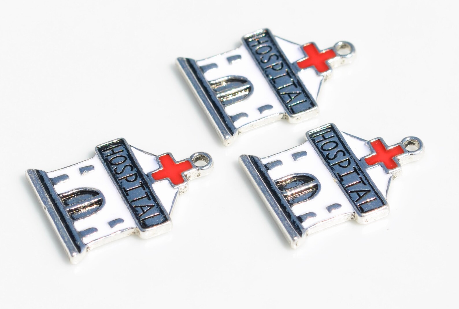 5 Hospital Silver Tone and White Enamel Charms SC4220 - Etsy