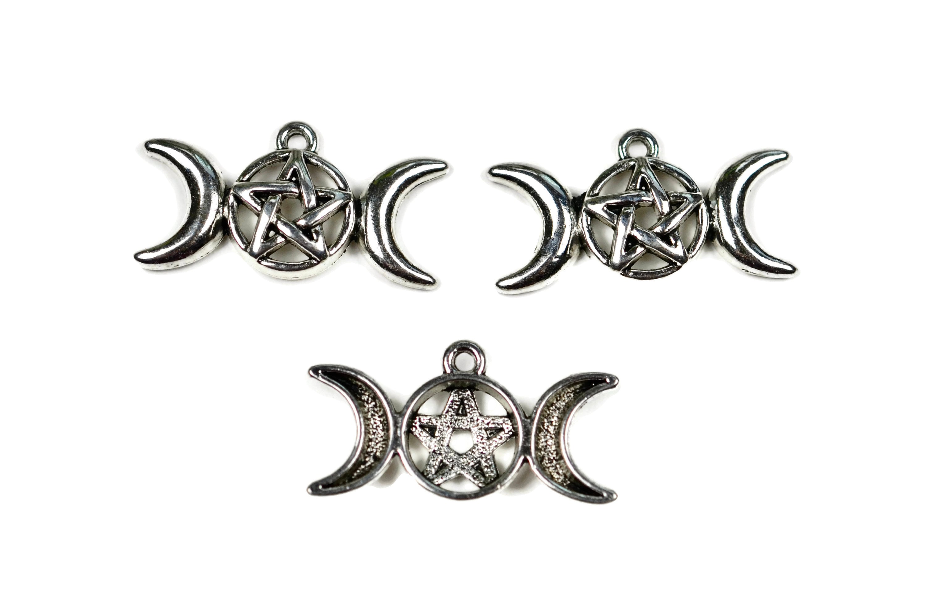 5 Triple Moon Silver Tone Charms SC3124 - Etsy