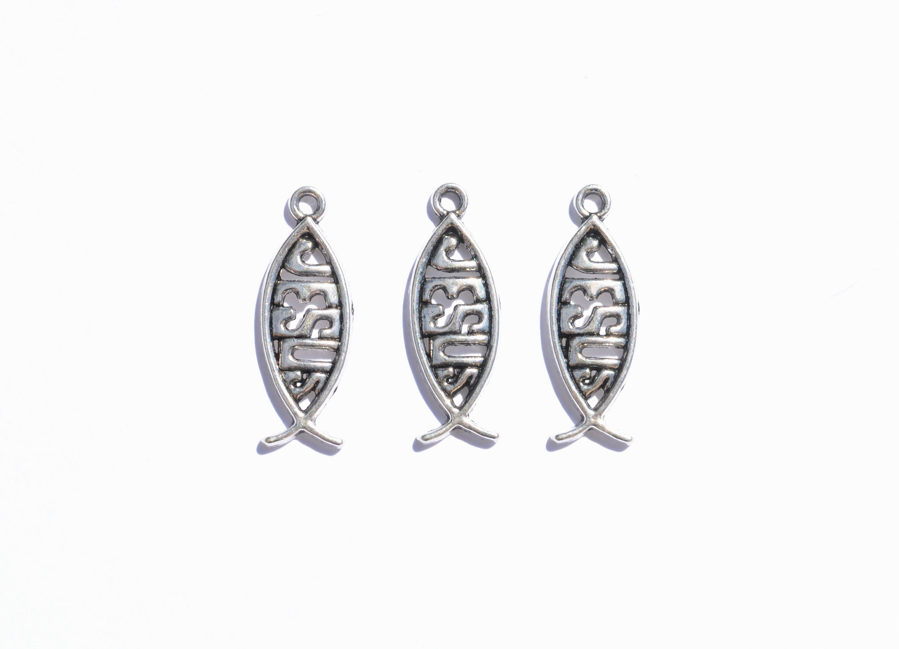 BULK 50 JESUS Fish Silver Tone Religious Charms SC6411 - Etsy