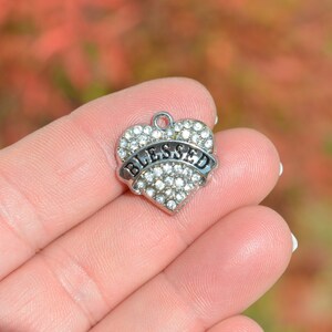 1 Blessed Silver Tone Heart Charm With Rhinestones SC6507 - Etsy