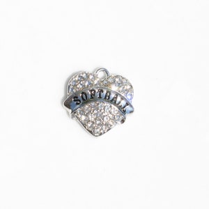 1 Rhinestone Softball Silver Tone Heart Charm SC2915 - Etsy