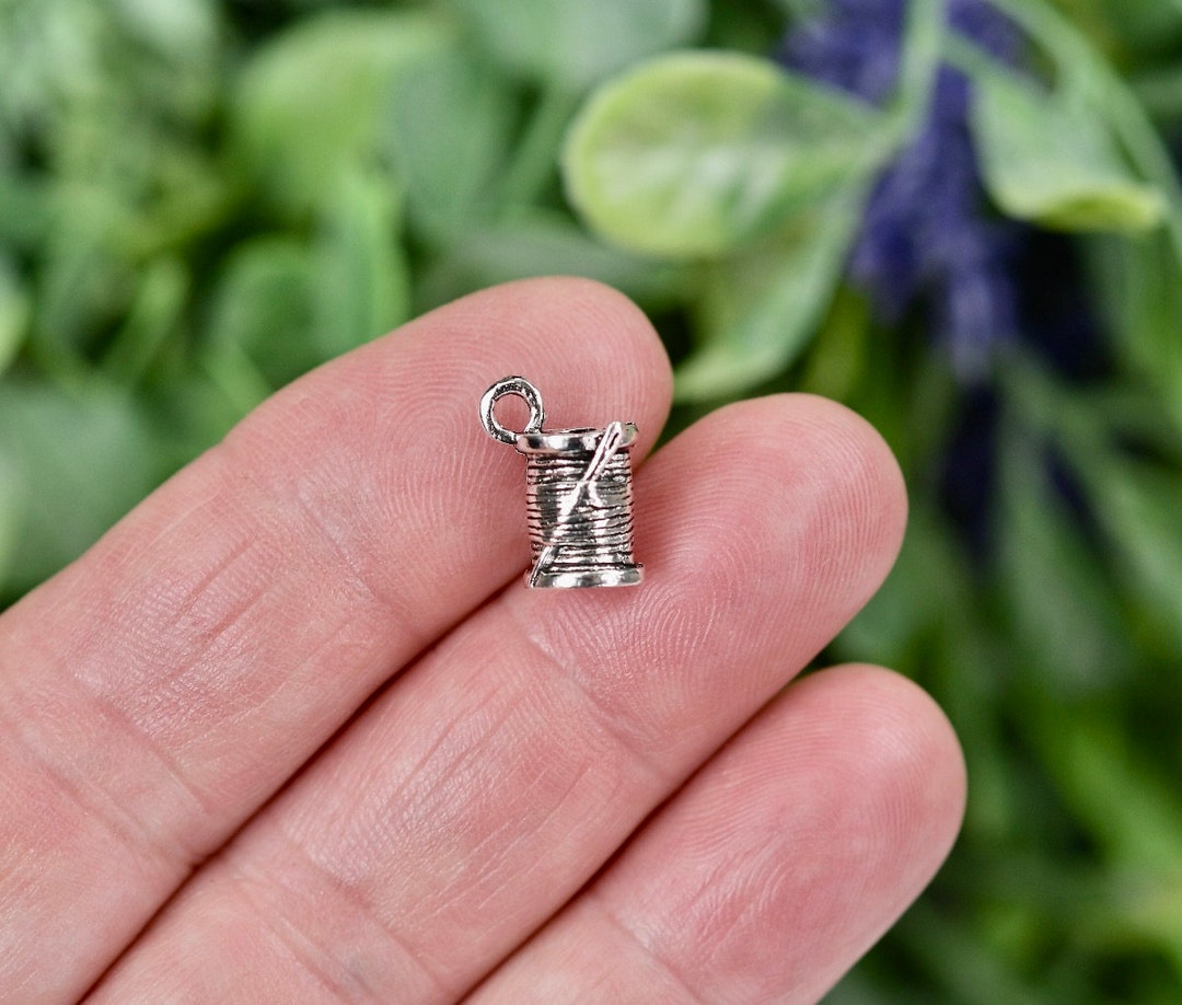 5 Thread Spool Silver Tone Charms SC4002 - Etsy