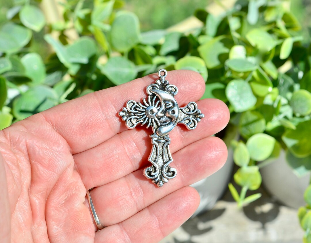 5 Sun and Moon Cross Silver Tone Charms SC6500 - Etsy