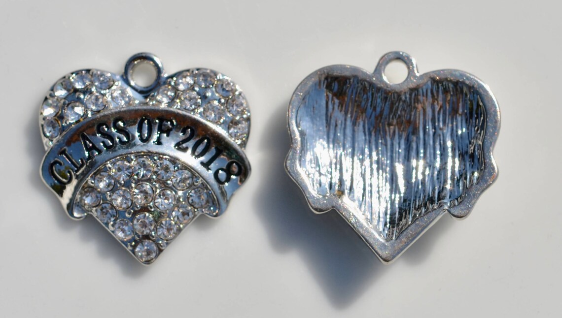1 Class of 2018 Silver Tone Rhinestone Heart Charm SC6258 - Etsy