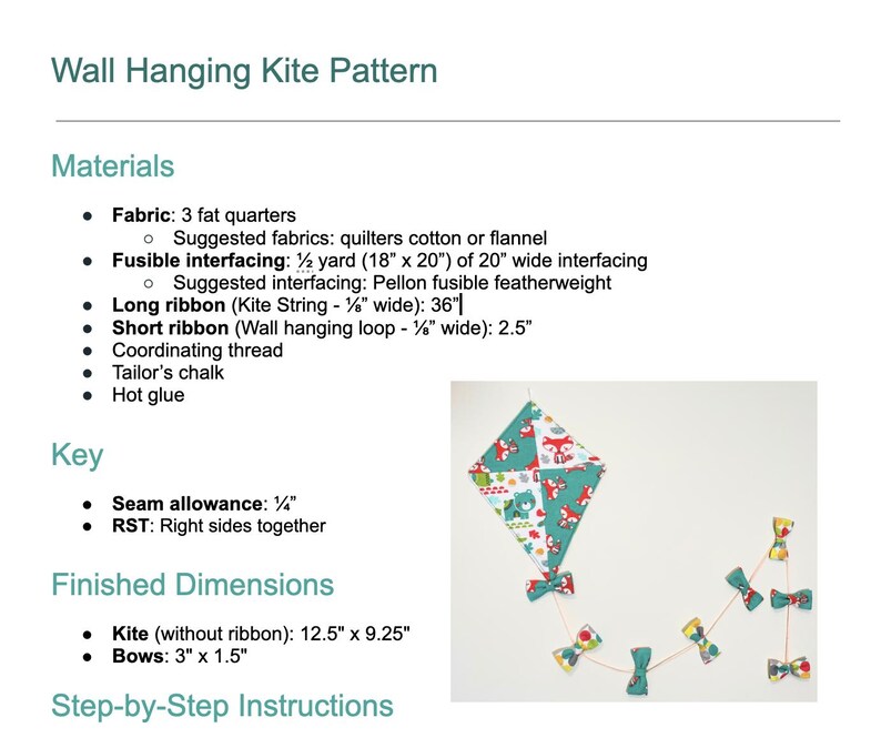 Kite Wall Hanging Sewing Pattern: Nursery Decor With Bows (digital PDF ...