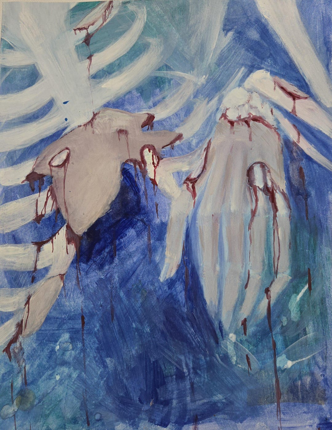 Melting Skeleton Painting on Blue Background - Etsy