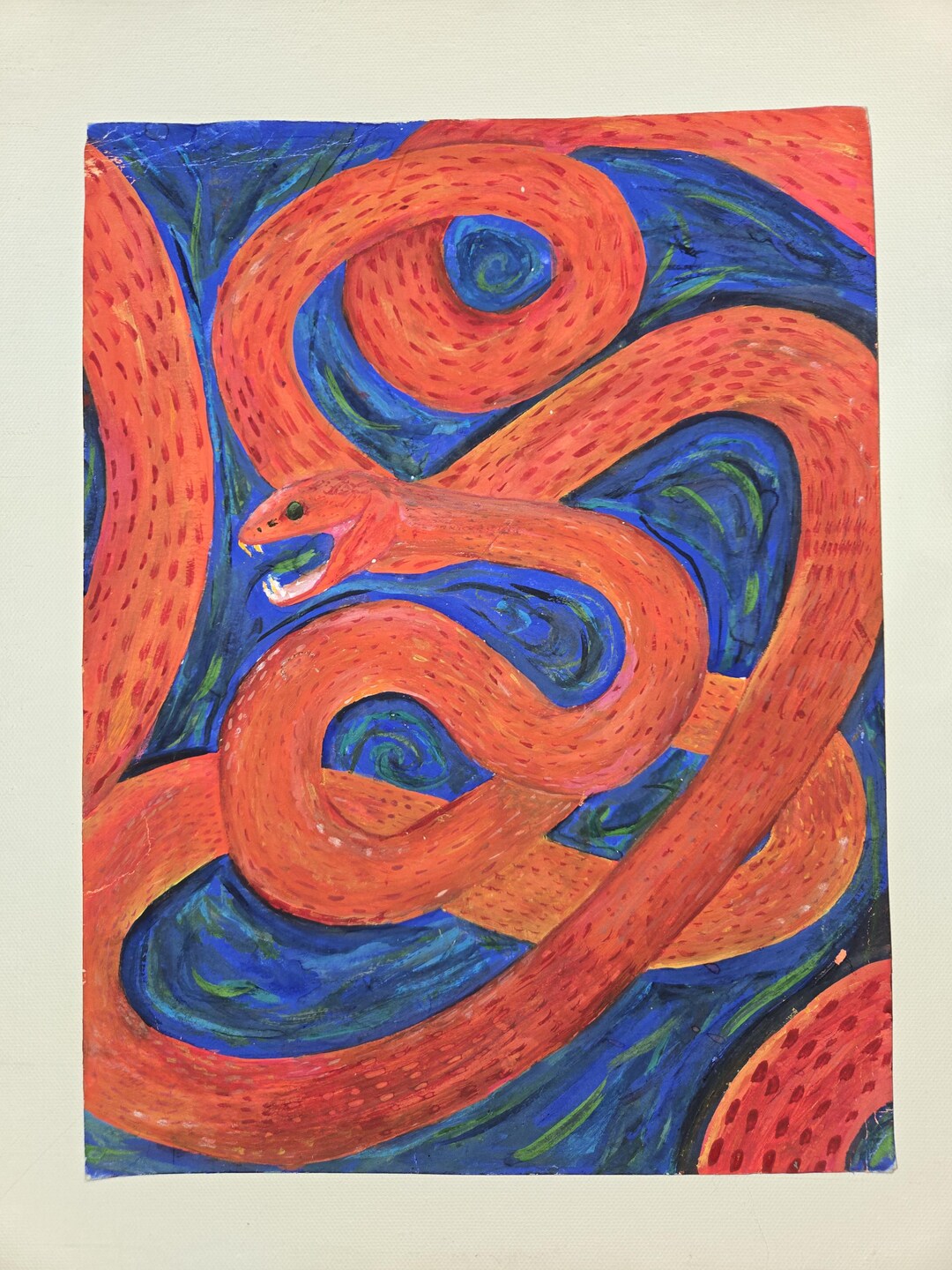 Orange Serpent on Blue and Green Background - Etsy