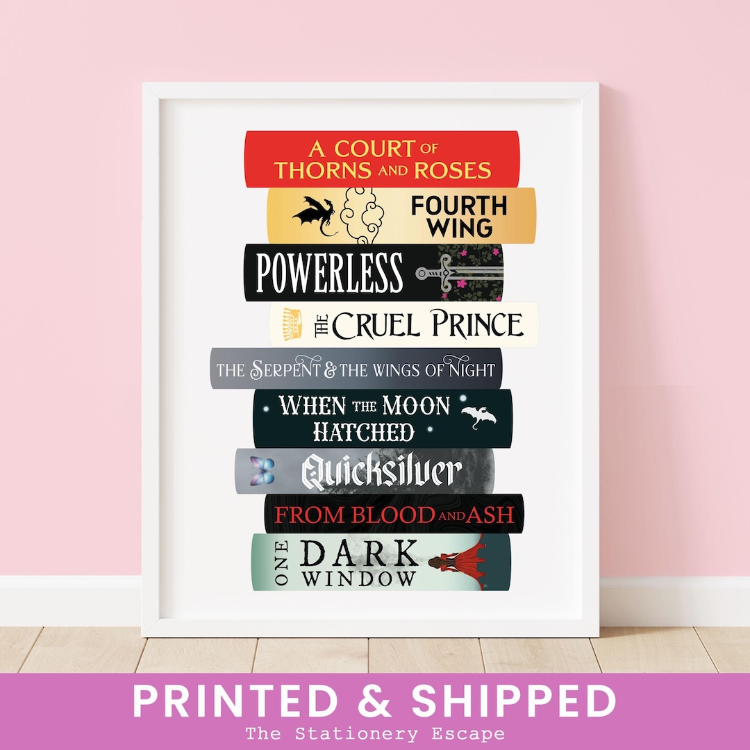 Romantasy Book Stack Art Print, Bookish Prints, Romance, Fantasy ...