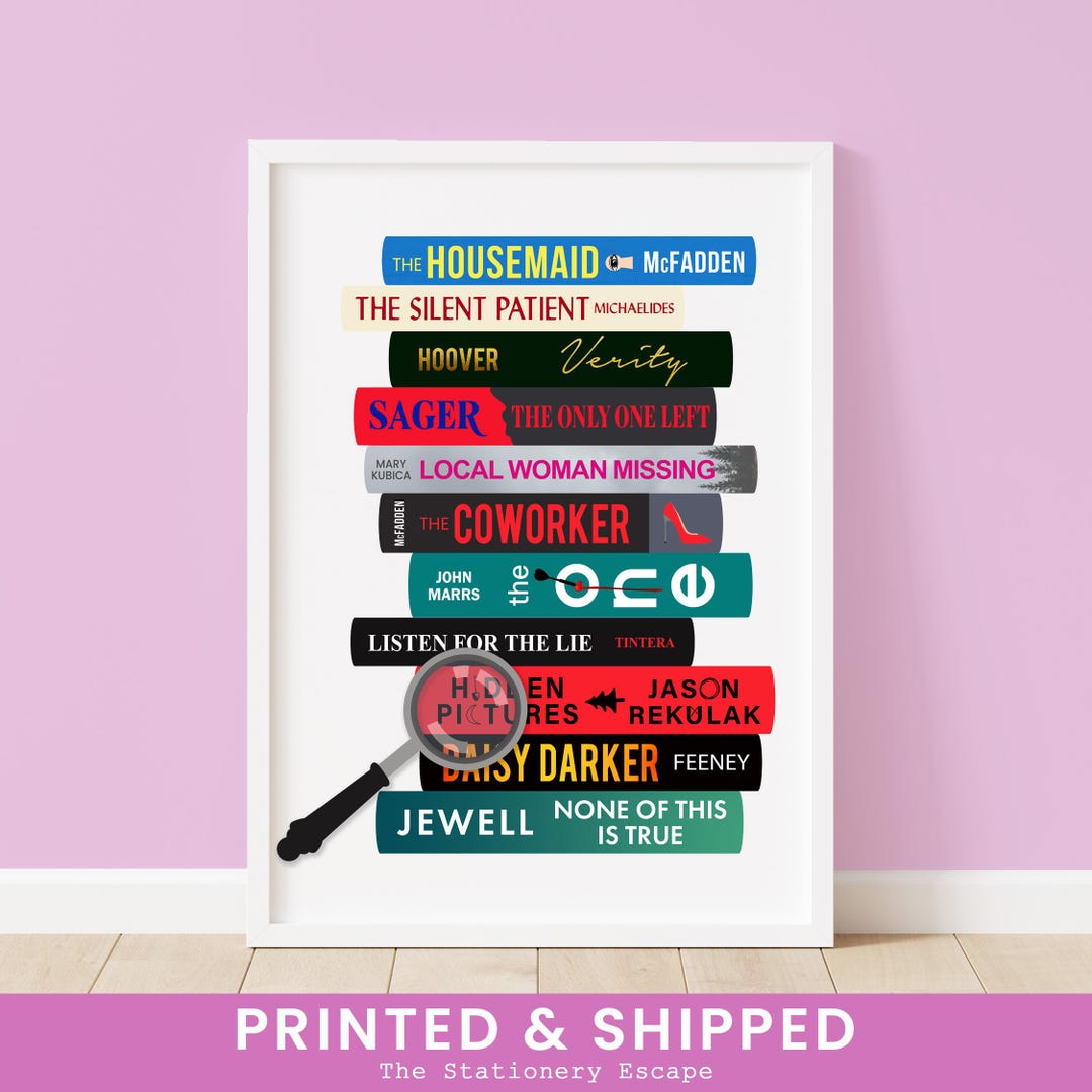 Thriller Book Stack Art Print, Bookish Prints, Gifts for Book Lovers ...