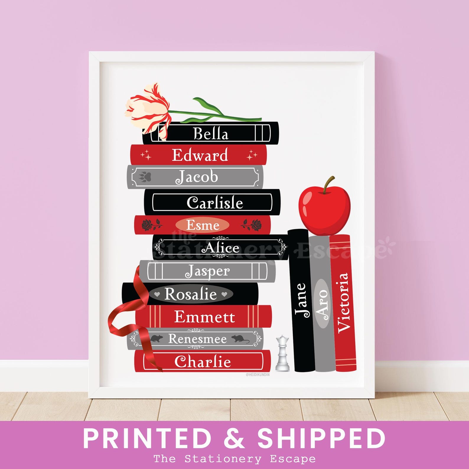 Bella, Edward, Jacob, Sparkly Vampire Book Stack Art Print, Ratty ...