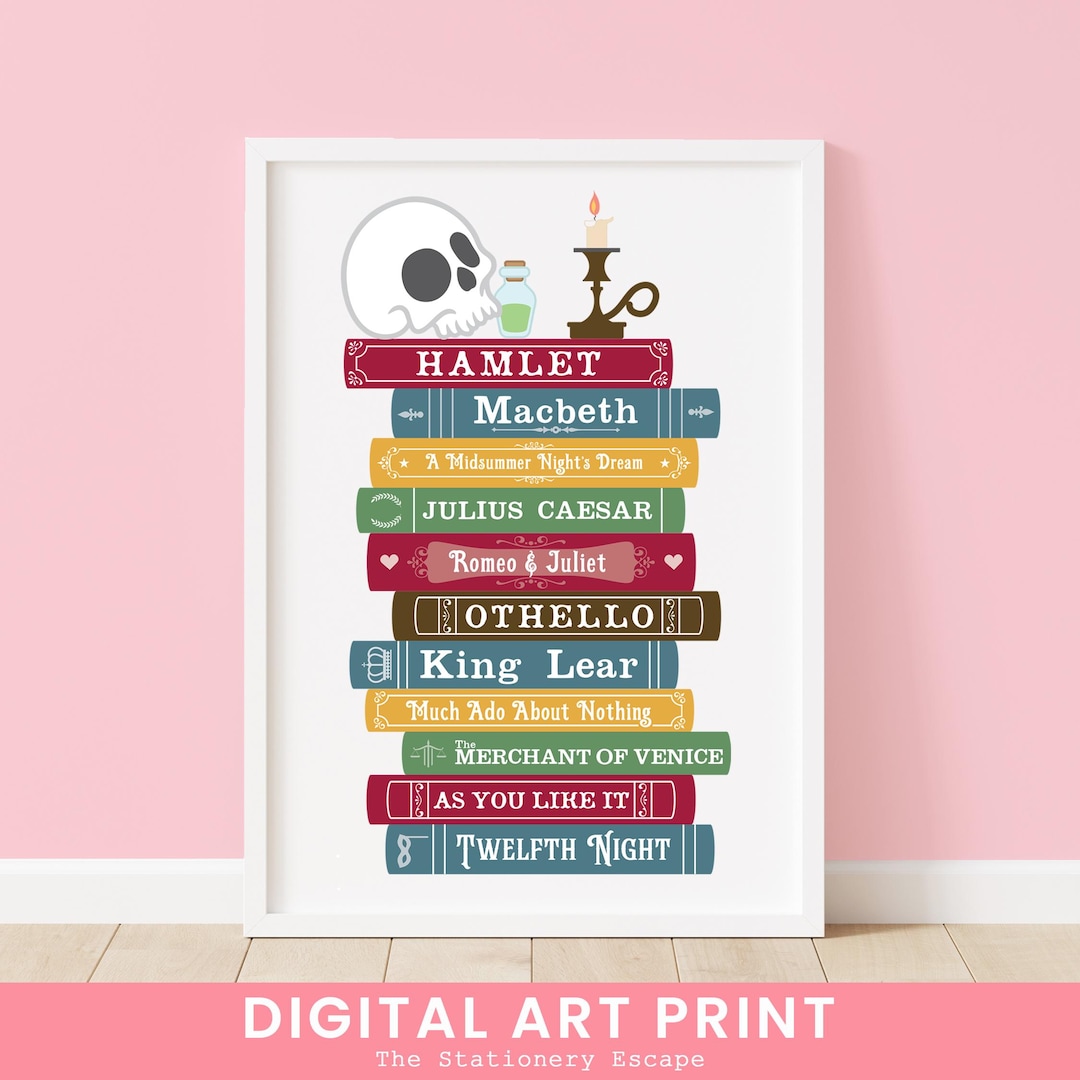 Shakespeare Book Stack Art Print - Dark Colors, Literary Wall Art ...