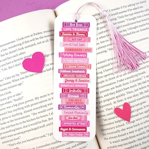 Romance Tropes Book Stack Bookmark, Romance Bookmark, Romantasy, Spicy ...