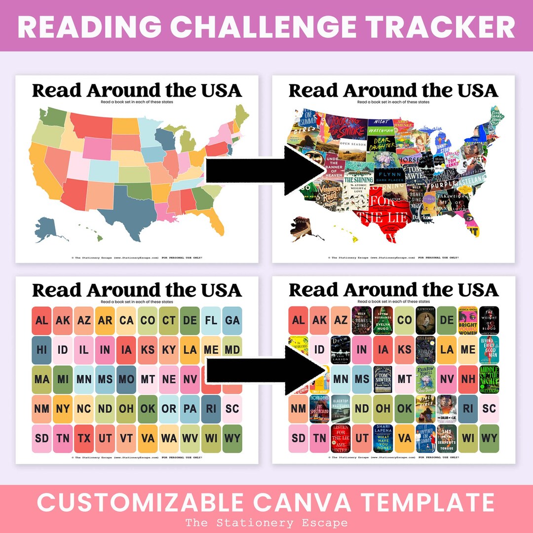 USA Reading Challenge Tracker, Book Map, United States Reading ...