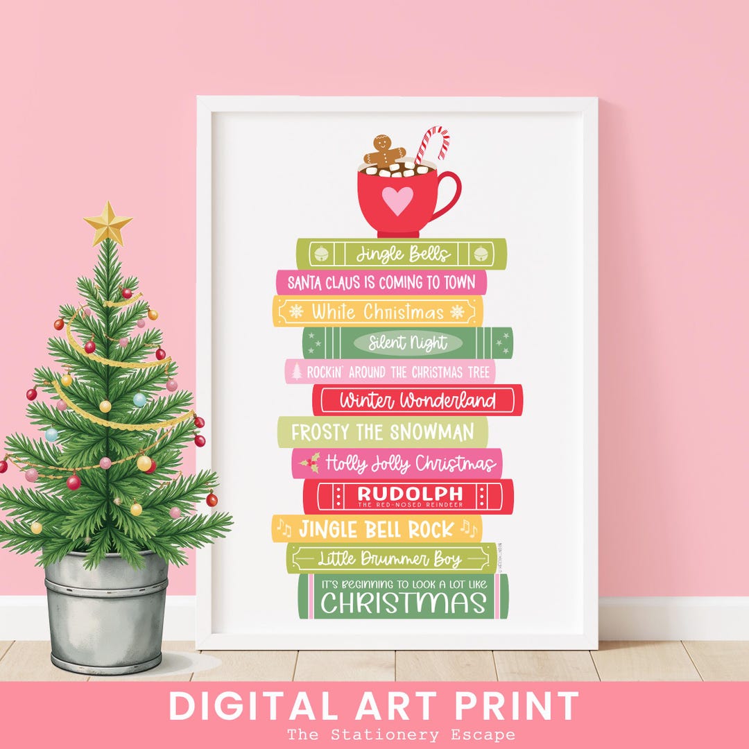Christmas Book Stack Digital Art Print, Bookish Prints, Holiday Wall ...