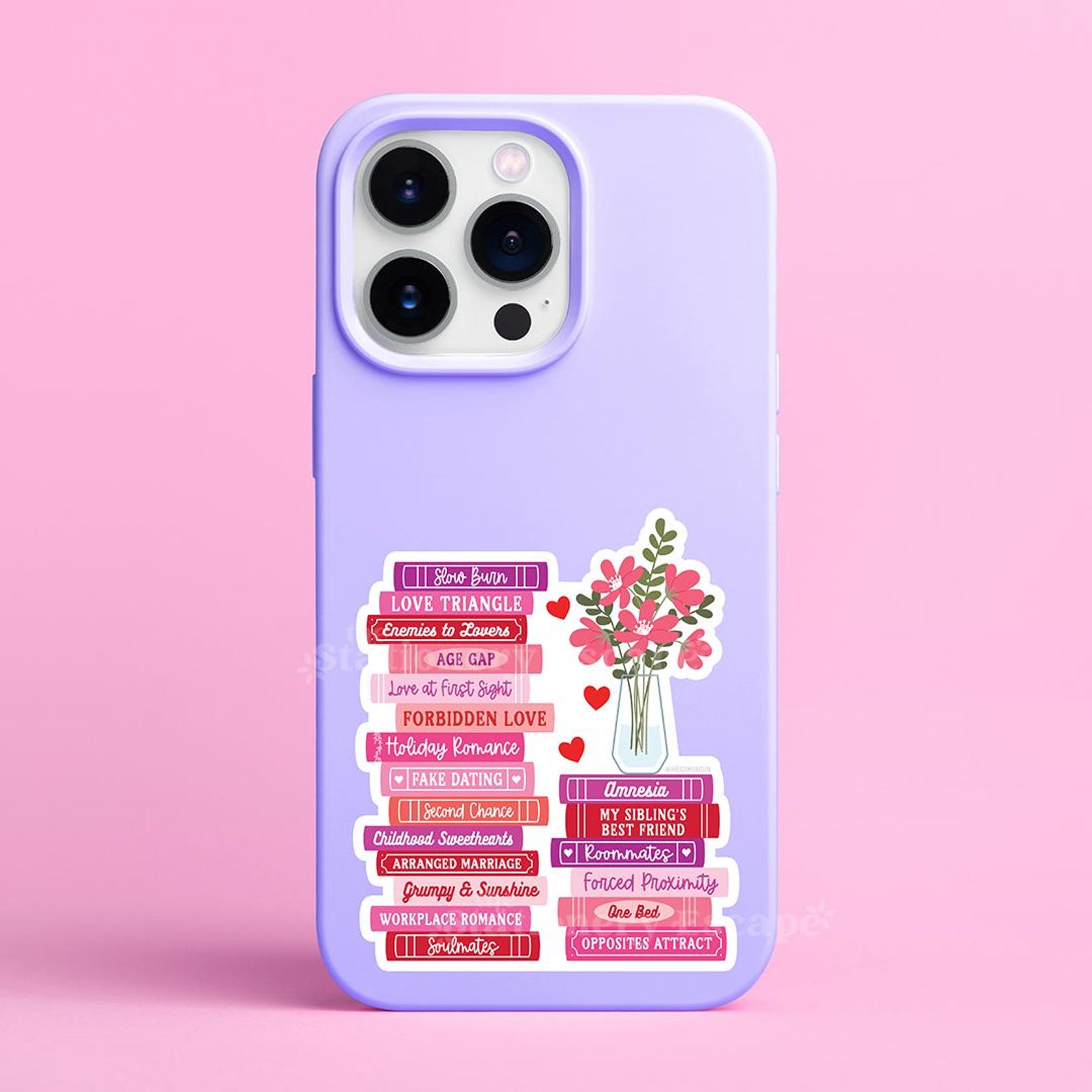 Romance Tropes Book Stack Sticker, Romance Bookish Sticker, Kindle ...