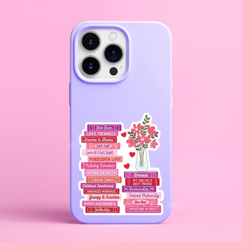 Romance Tropes Book Stack Sticker, Romance Bookish Sticker, Kindle ...