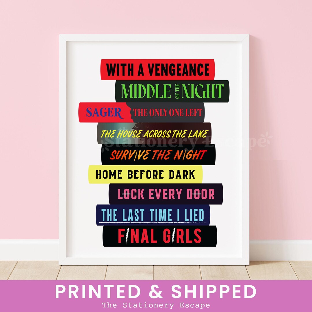 Riley Sager Book Stack Art Print, Bookish Prints, Thriller Book Art ...