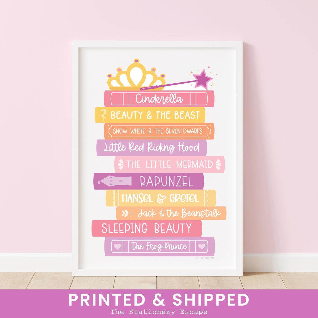 Fairytale Princess Book Stack Art Print, Bookish Prints, Fairy Tale ...