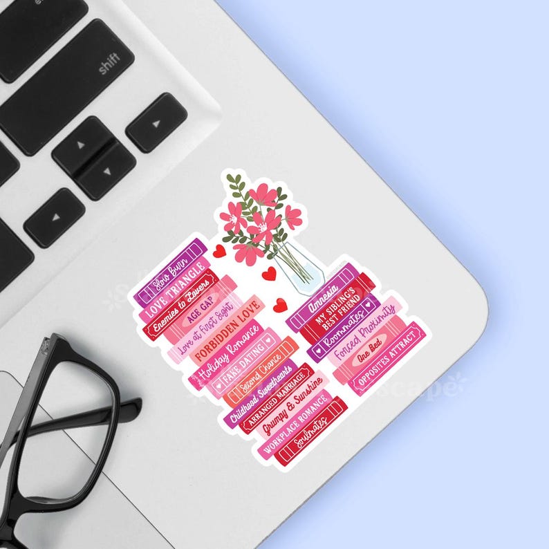 Romance Tropes Book Stack Sticker, Romance Bookish Sticker, Kindle ...