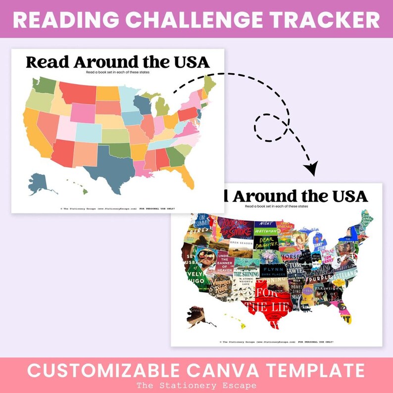 USA Reading Challenge Tracker, Book Map, United States Reading ...