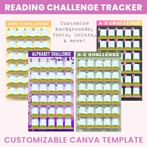 Alphabet Reading Challenge Tracker, A to Z Challenge, Canva Template ...