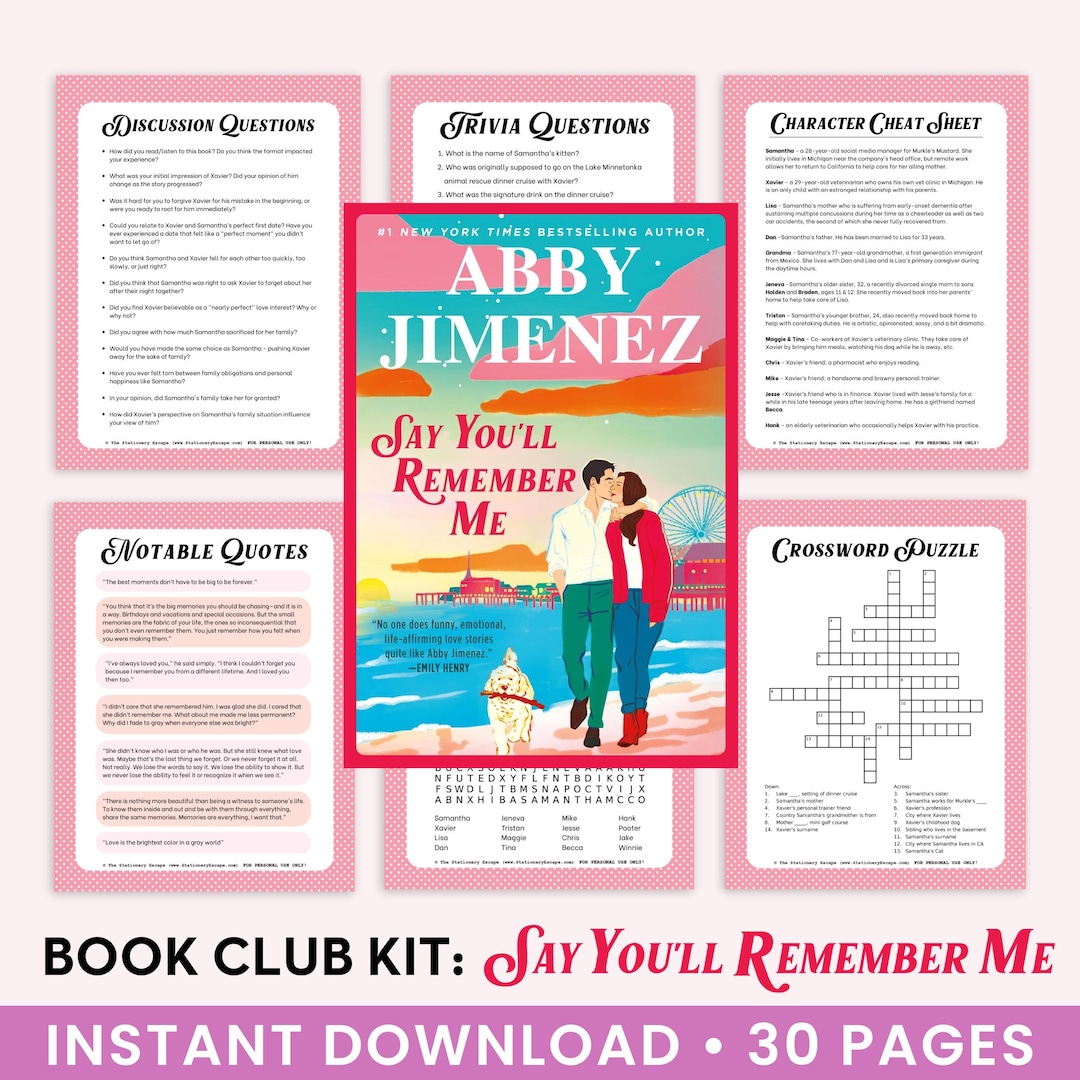 The Ultimate Book Club Kit: Say You'll Remember Me, Abby Jimenez, Book ...