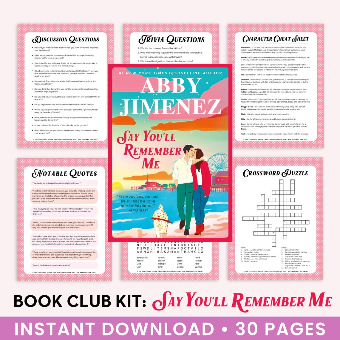 The Ultimate Book Club Kit: Say You'll Remember Me, Abby Jimenez, Book ...