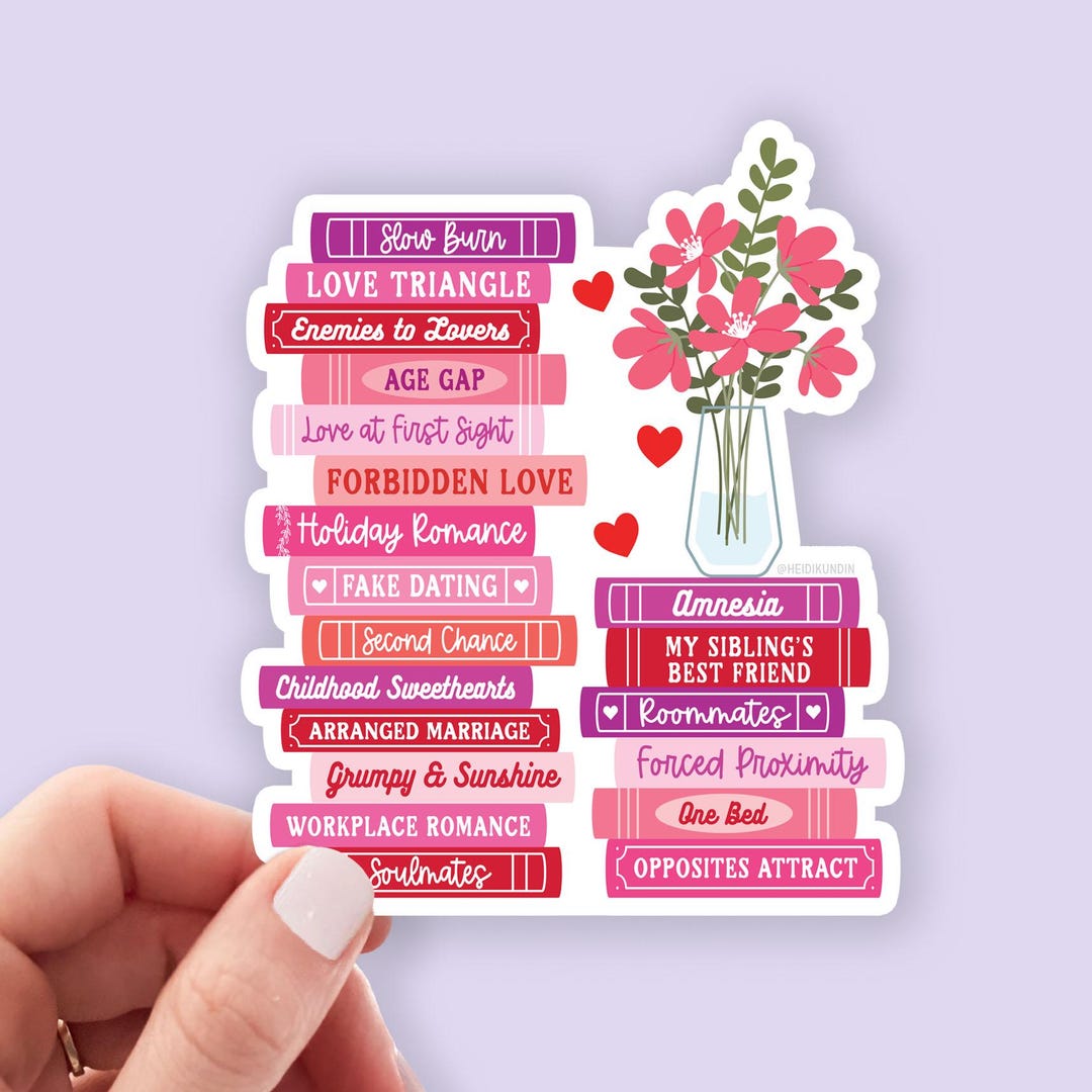 Romance Tropes Book Stack Sticker, Romance Bookish Sticker, Kindle ...