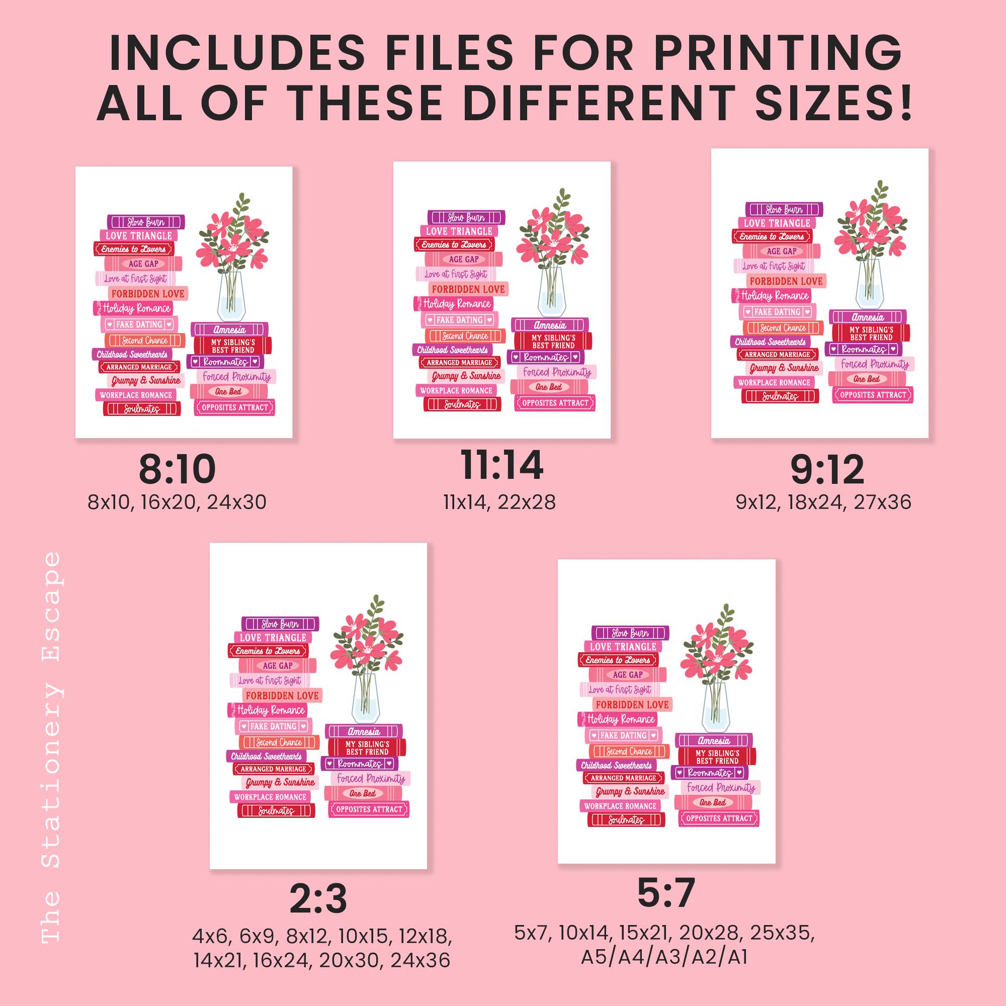 Romance Tropes Book Stack Digital Art Print, Bookish Wall Art ...