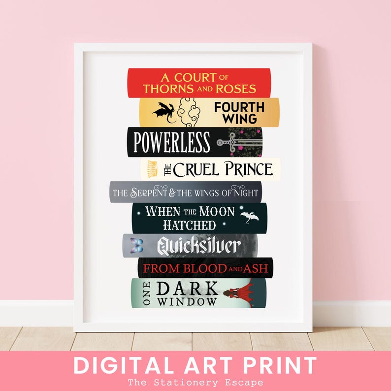 Romantasy Book Stack Digital Art Print, Fantasy, Romance, Bookish ...