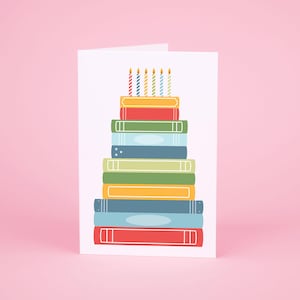 Book Stack Birthday Card, Bookish Card, Happy Birthday Card, Blank ...