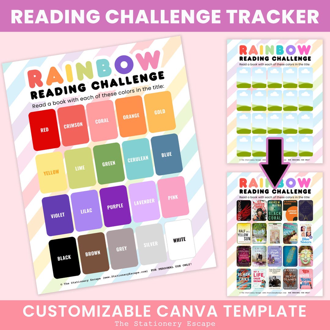 Rainbow Colors Reading Challenge Tracker, Canva Template, Book Log ...