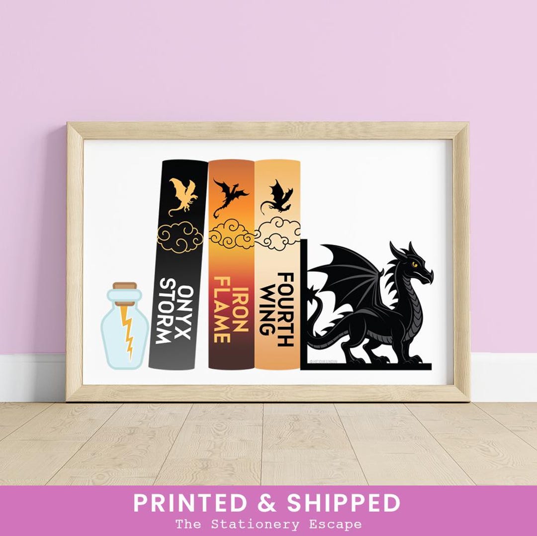 Fourth Wing Book Stack Art Print, Empyrean, Iron Flame, Onyx Storm ...