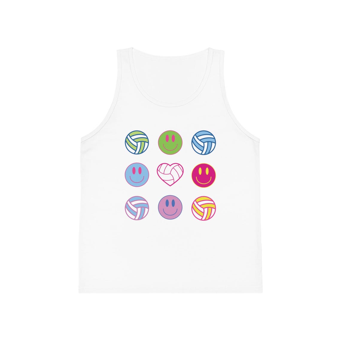 Kids Tank Top, Volleyball Smiley Face Tank for Young Athletes, Youth ...