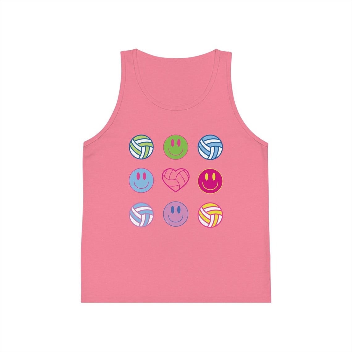 Kids Tank Top, Volleyball Smiley Face Tank for Young Athletes, Youth ...