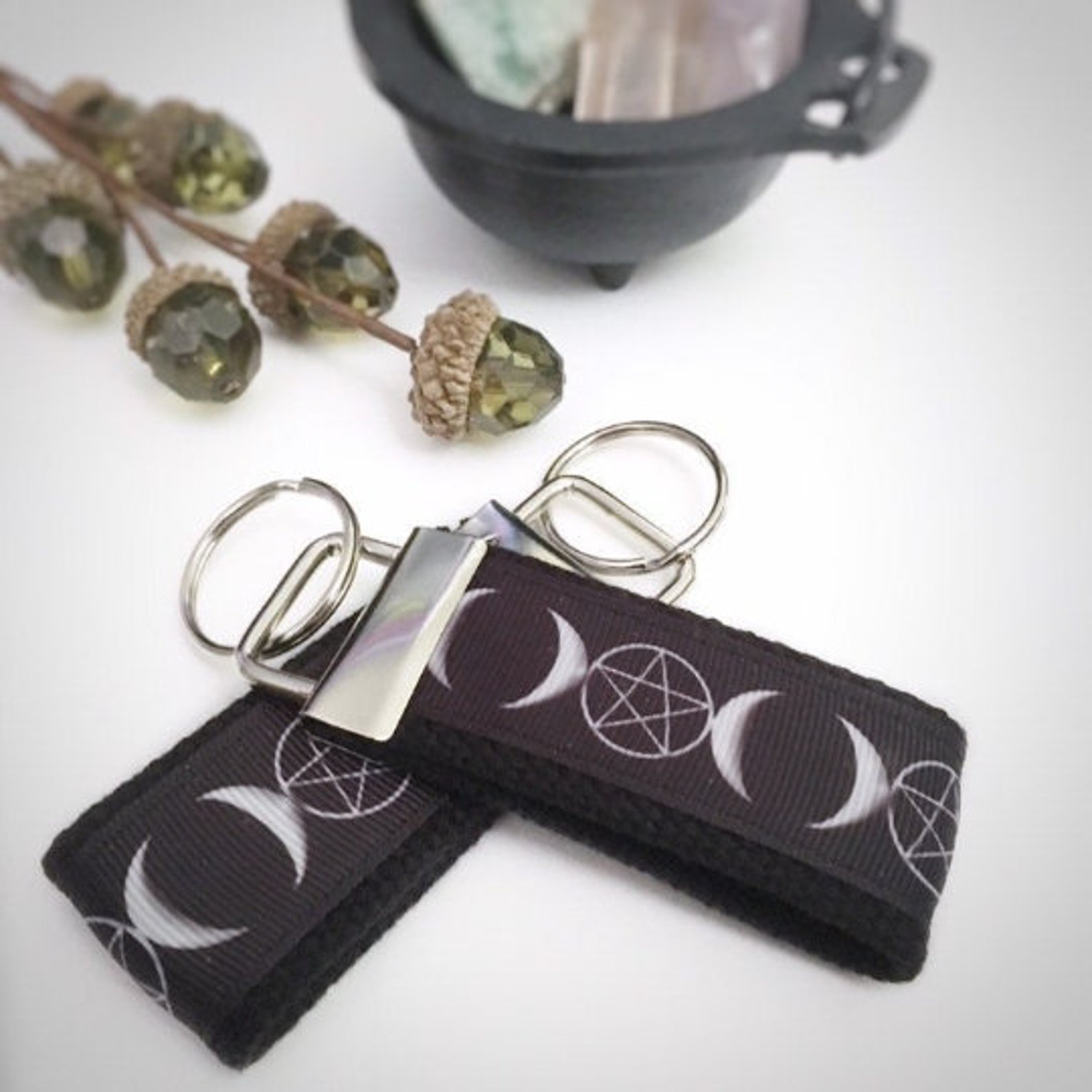 Triple Moon Keychain, Goddess Key Wristlet, Pentagram Key Fob Mini - Etsy