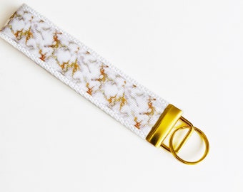 White Gray Marble Keychain Wristlet Key Fob Wristlet | Etsy
